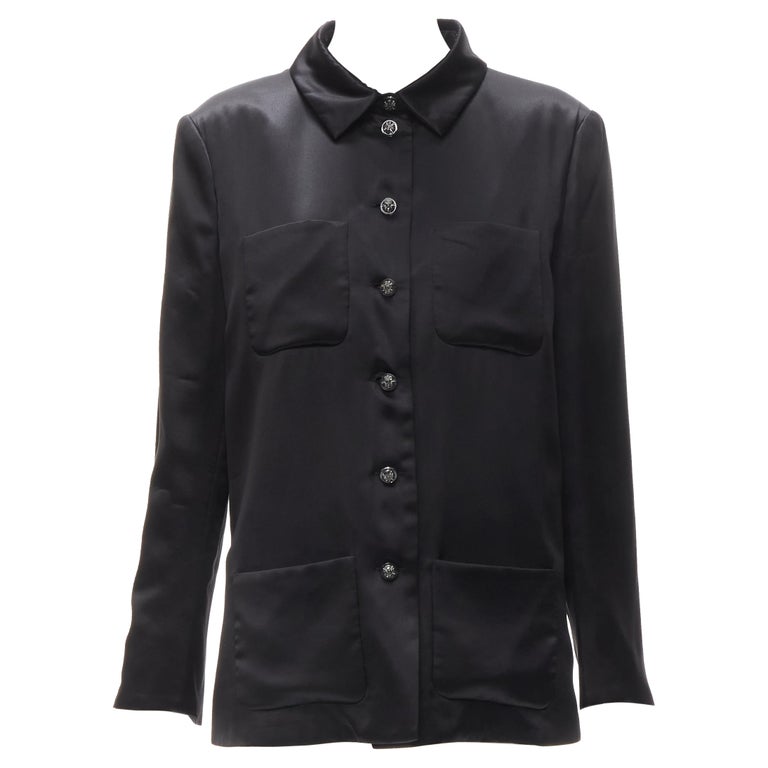 CHANEL 15A Act 1 100% silk black 4 pocket padded over shirt jacket FR44 ...