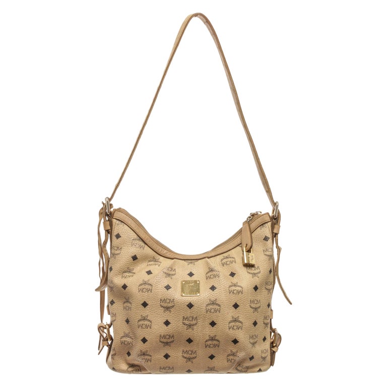 MCM Cream Visetos Leather Shoulder Bag For Sale at 1stDibs