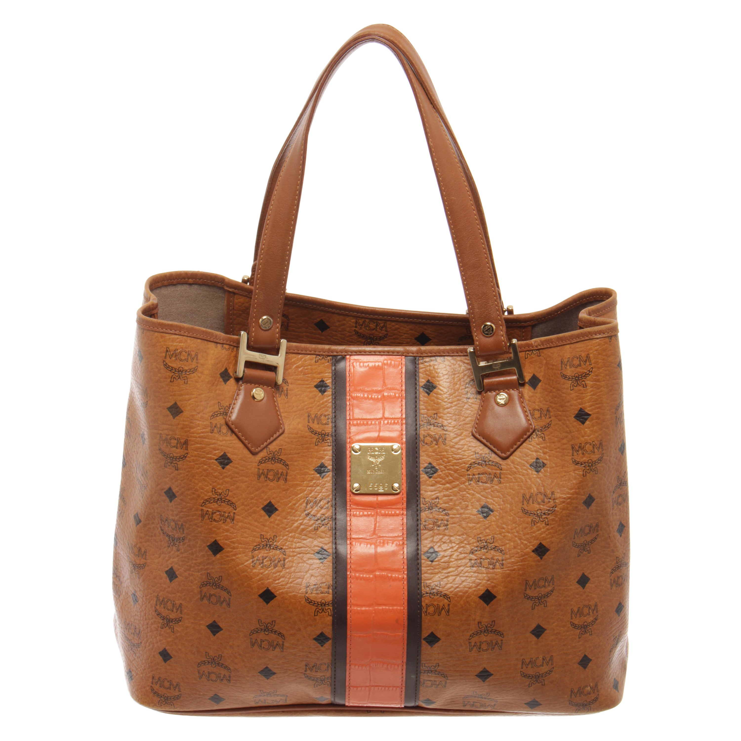 MCM Brown Visetos Velvet And Leather Drawstring Shoulder Bag at 1stDibs