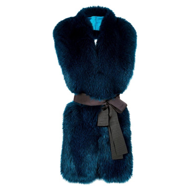 Verheyen London Legacy Stole in Jade Fox Fur and Silk Lining with Belt ...