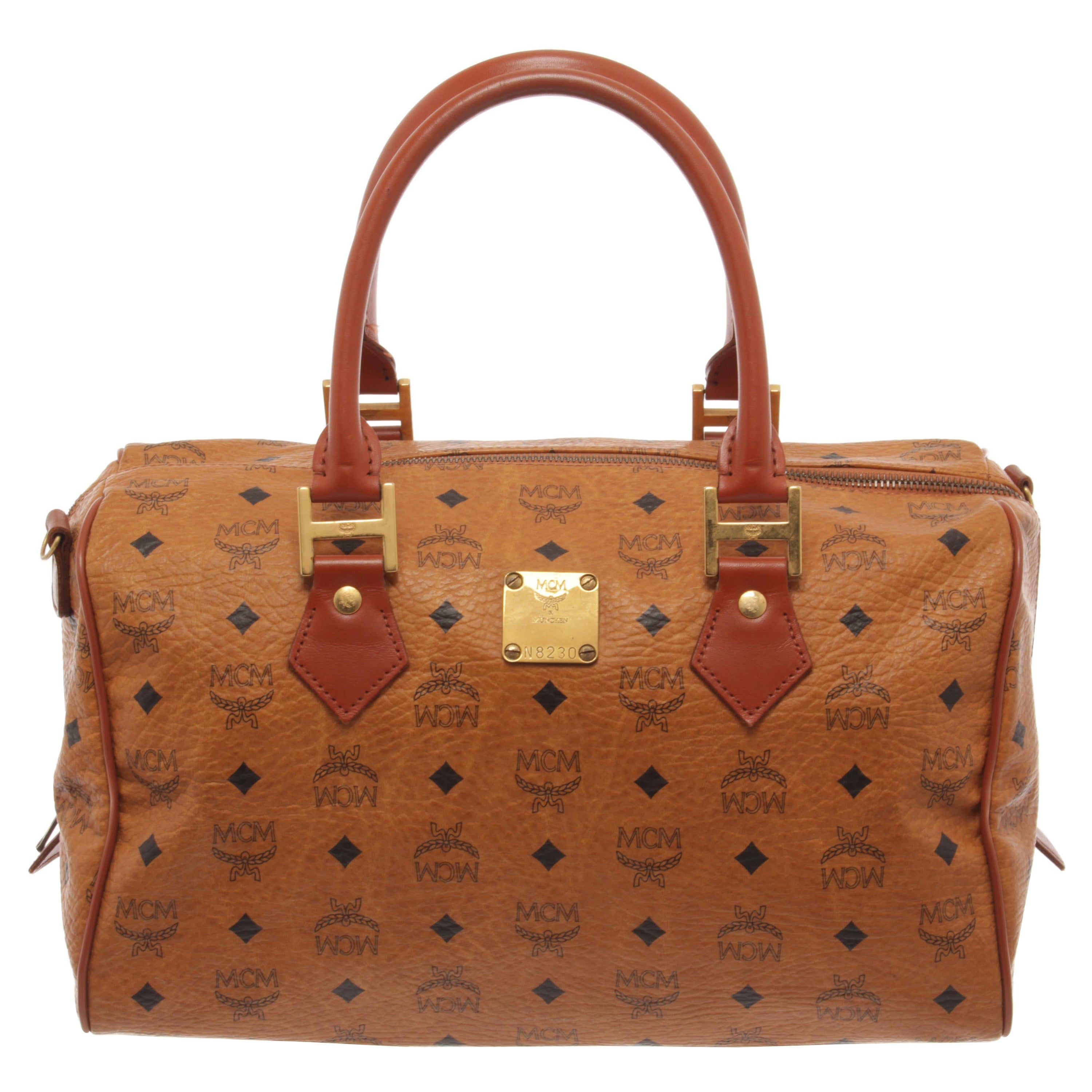 MCM Brown Visetos Canvas Leather Tote Bag at 1stDibs