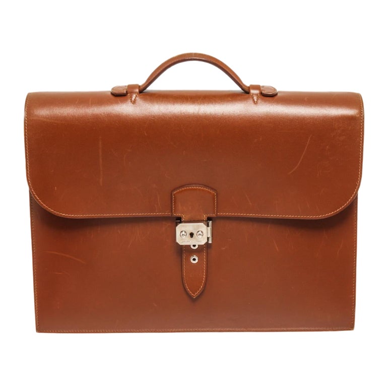 Hermes Brown Leather Sac A Depeches Briefcase For Sale at 1stDibs
