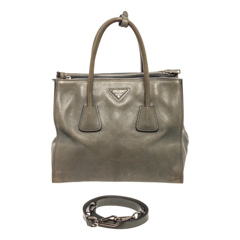Prada Grey Leather 2way Tote Bag For Sale at 1stDibs
