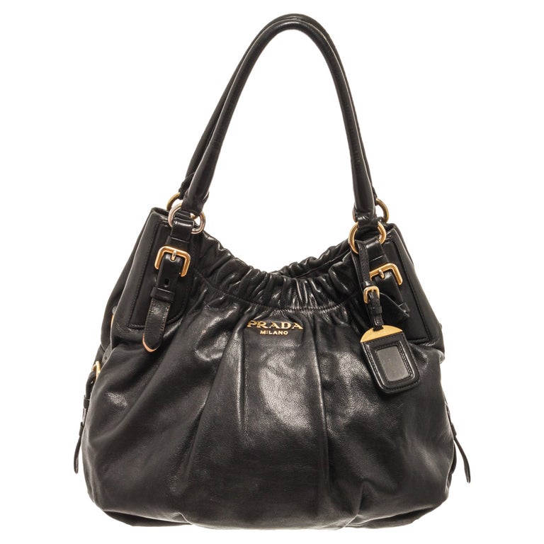 Prada Black Soft Calfskin Leather Gathered Shoulder Bag at 1stDibs