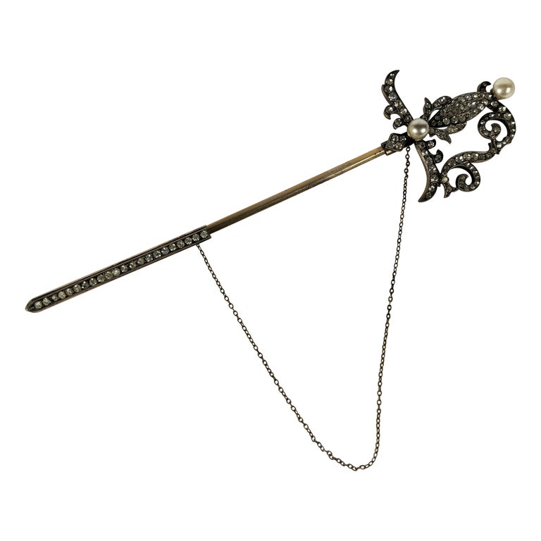 Massive 19th Century Paste Sword Jabot Brooch For Sale at 1stDibs