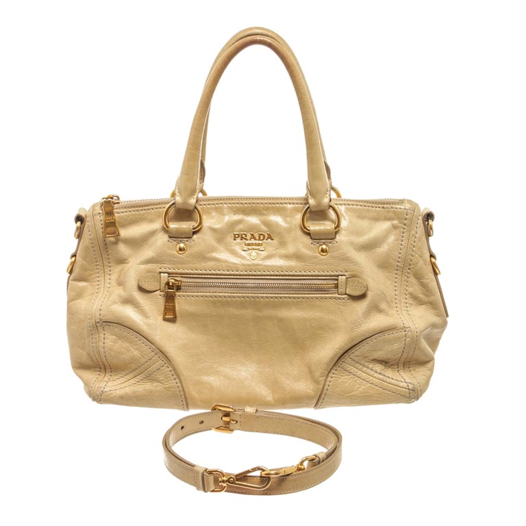 Prada Light Yellow Beige Leather Handbag For Sale at 1stDibs
