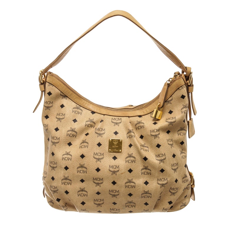MCM Cream Coated Canvas Visetos Hobo bag at 1stDibs