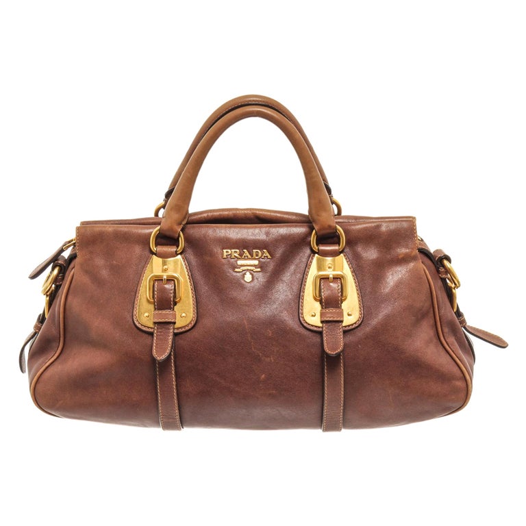 Prada Brown Leather 2 Way Bag For Sale at 1stDibs