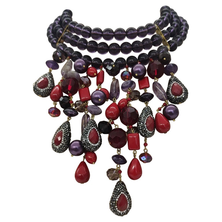 Vintage Multicoloured semiprecious stones necklace For Sale at 1stDibs