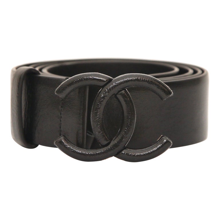 CHANEL Black Leather Belt Interlocking Logo CC Buckle Gold HW Sz 90 ...