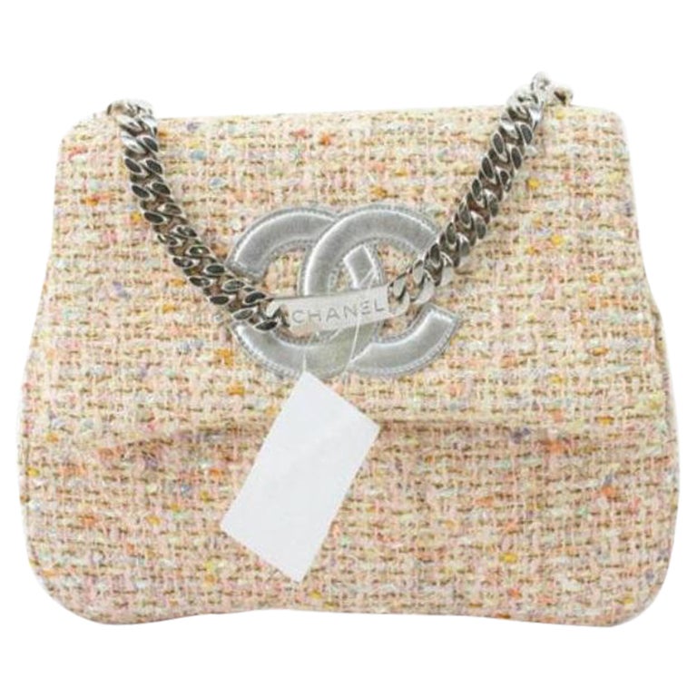 Chanel White Multicolor Fantasy-weave Shimmer Tweed Silver Logo Handbag ...