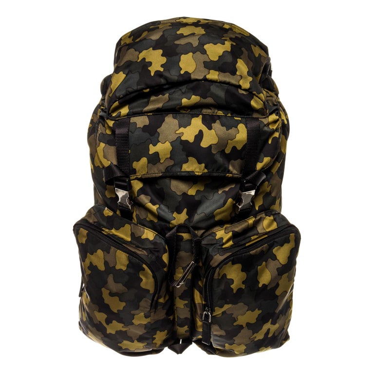 Prada Green Yellow Multicolor Camo Tessuto Nylon Double Pocket Buckle ...