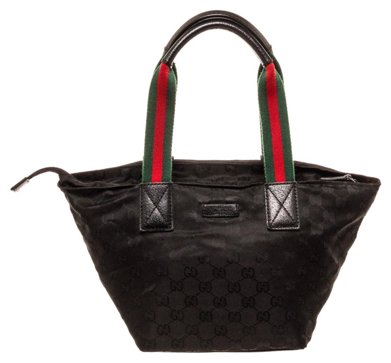 Gucci Black Canvas Web Zip Tote Bag For Sale at 1stDibs