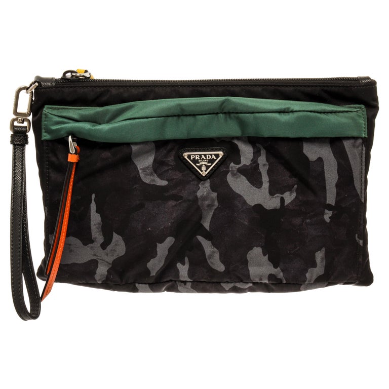 Prada Black, Gray, Green Nylon Camouflage Zip Clutch Bag For Sale at ...