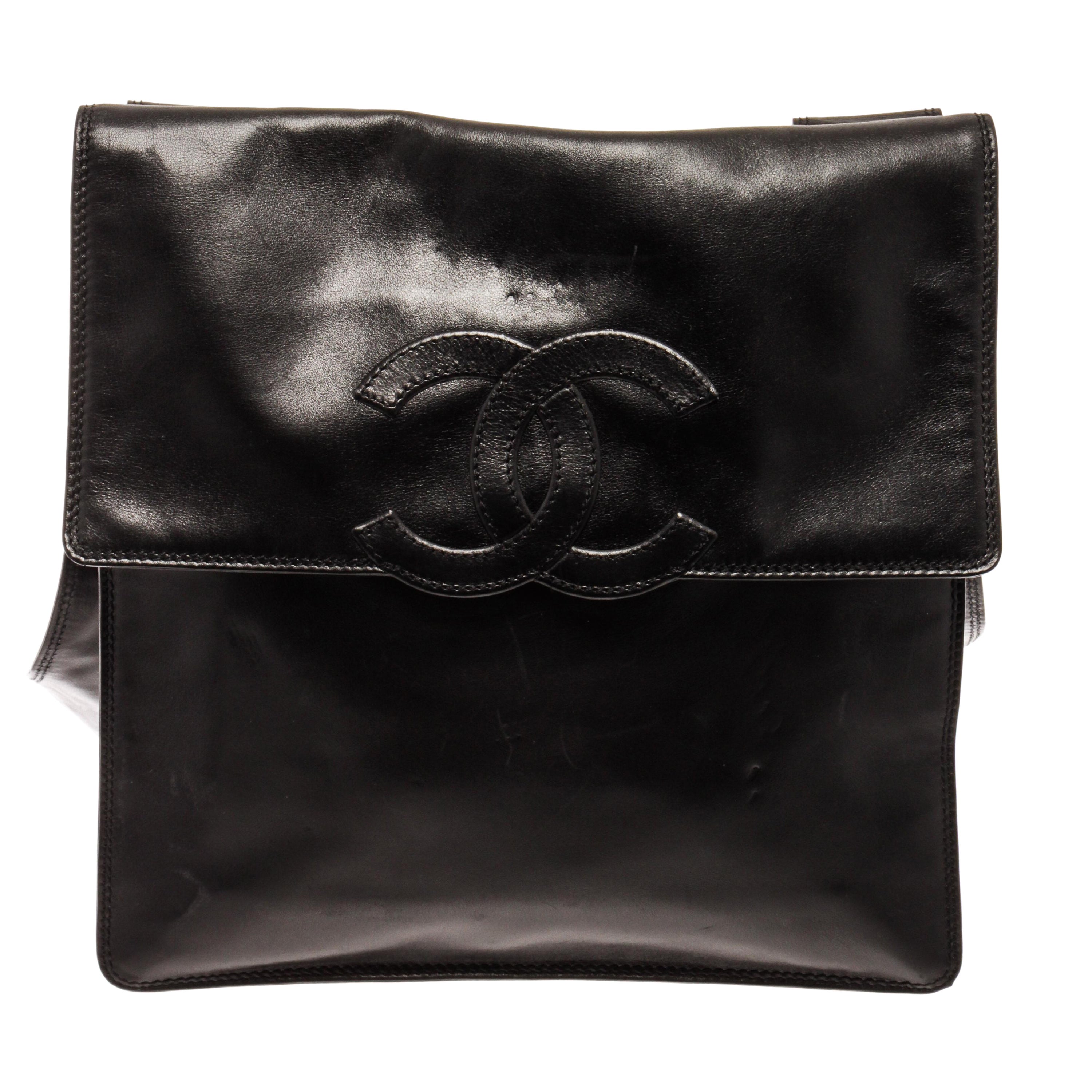 Chanel Vintage Black Leather CC Backpack at 1stDibs