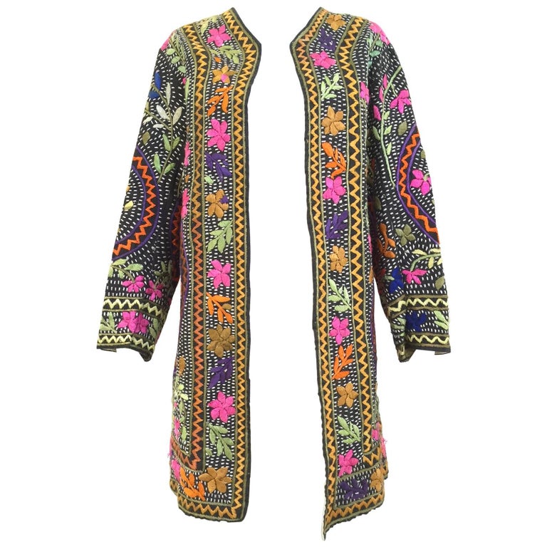 70s Multi color embroidered cotton coat at 1stDibs