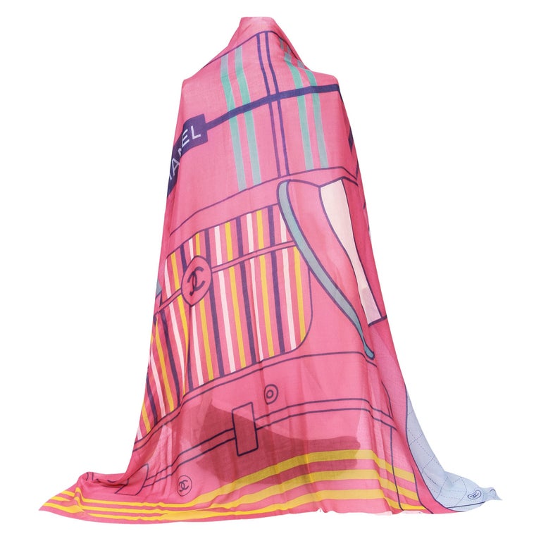 New Chanel Beach Hat Multicolor Red 52" Cashmere Silk Scarf Shawl For ...