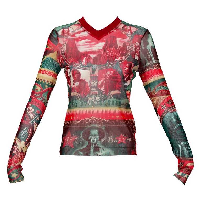 Vintage JEAN PAUL GAULTIER Native American Print Mesh Top For Sale at ...