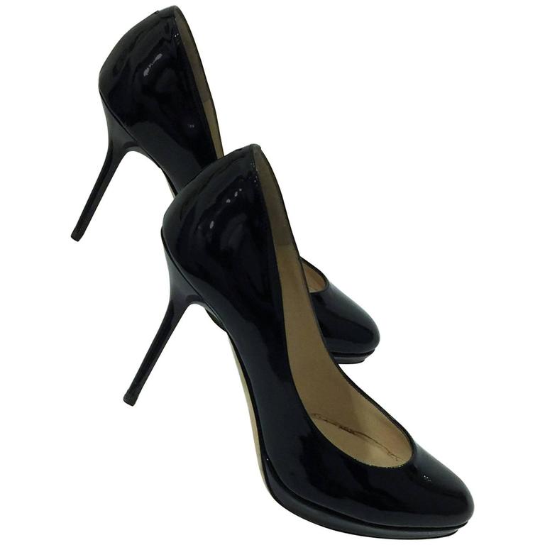 Jimmy Choo HOPE 100 Black Patent Round Toe Platform Pumps. at 1stDibs