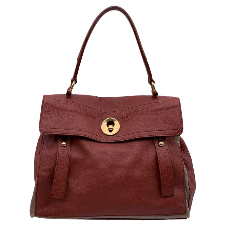 Yves Saint Laurent Brown Leather Canvas Muse 2 Two Satchel Bag Handbag ...