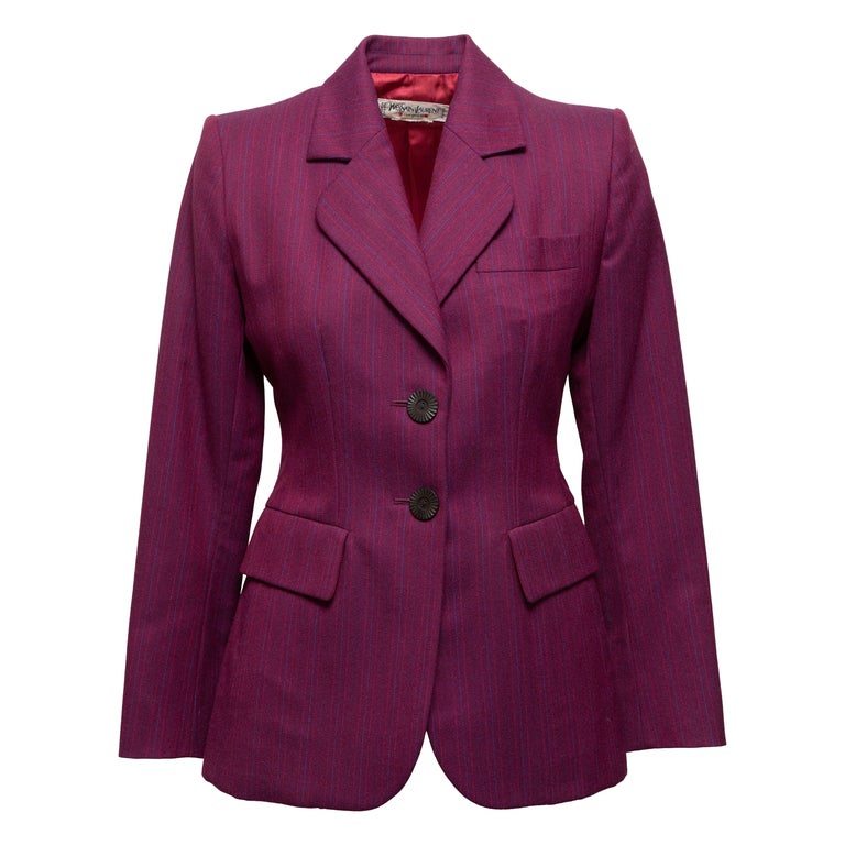 Yves Saint Laurent Magenta Wool Pinstriped Blazer For Sale at 1stDibs
