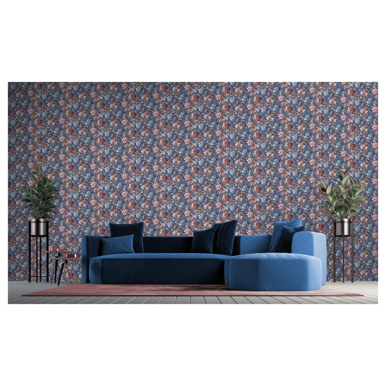 Morphew Abode Blue and Dusty Pink Lyon Ombre Floral Wallpaper For Sale ...
