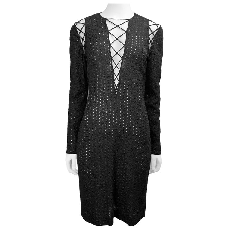 2002 Vintage Gianni Versace Couture Iconic Black Eyelet Dress For Sale ...