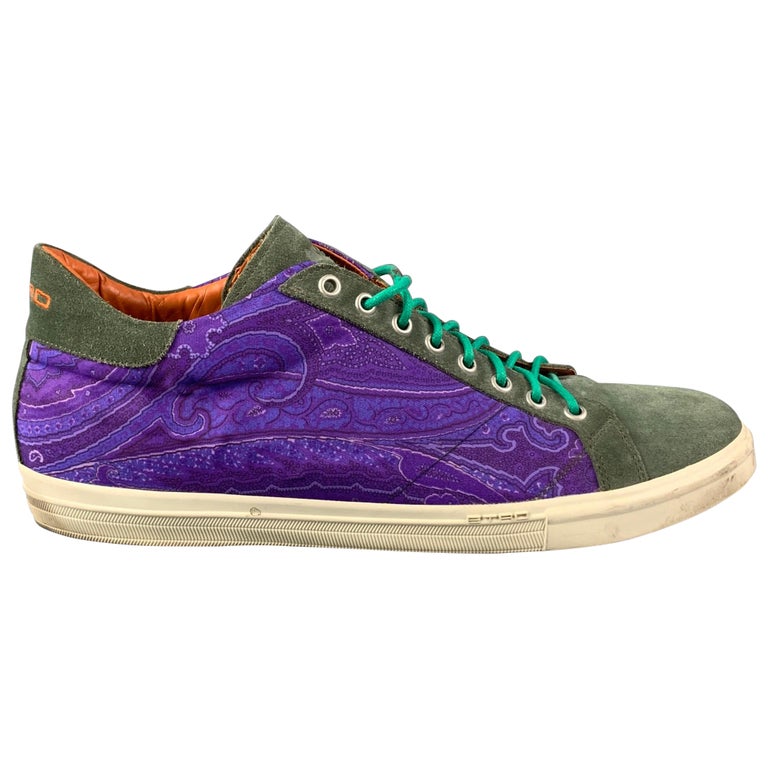 ETRO Size 12 Green Purple Paisley Fabric Sneakers For Sale at 1stDibs