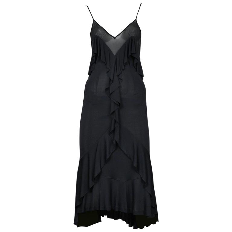 Tom Ford for Yves Saint Laurent Black Ruffle Slip Dress at 1stDibs