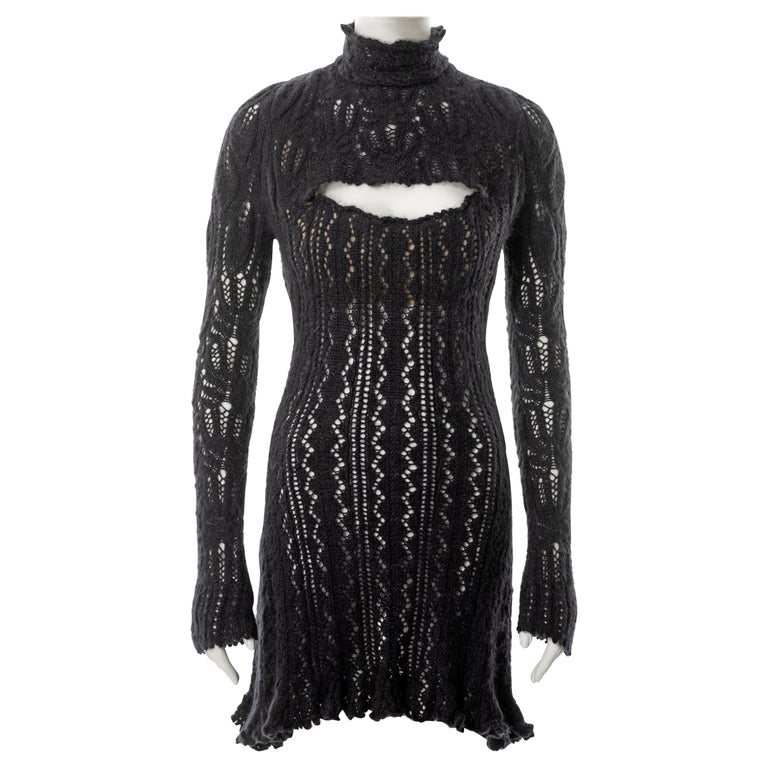 Vivienne Westwood steel-grey open knit alpaca wool corseted mini dress ...
