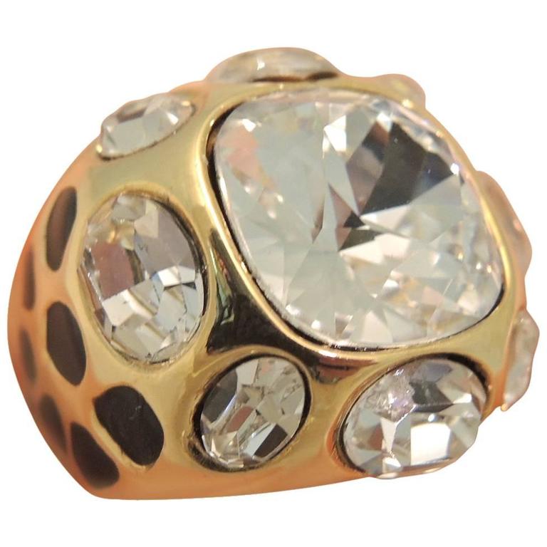 Kenneth Jay Lane Glitzy Crystal and Black Enamel Ring at 1stDibs