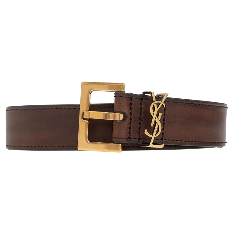 NEW Saint Laurent Black YSL Logo Buckle Leather Belt Size 34 US 85 EU ...