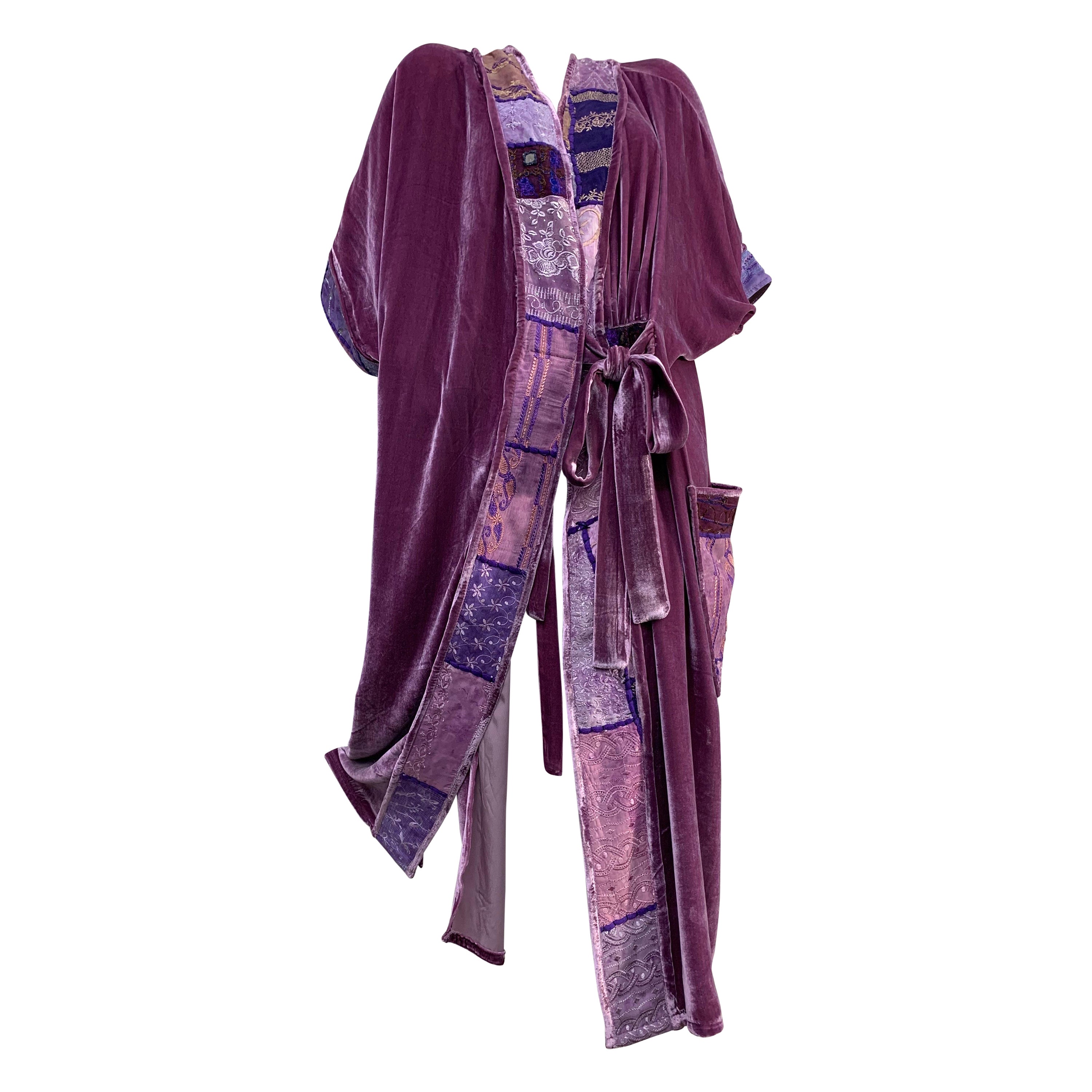 Torso Creations Lavender Velvet Robe w Patchwork Embroidered Trim and ...