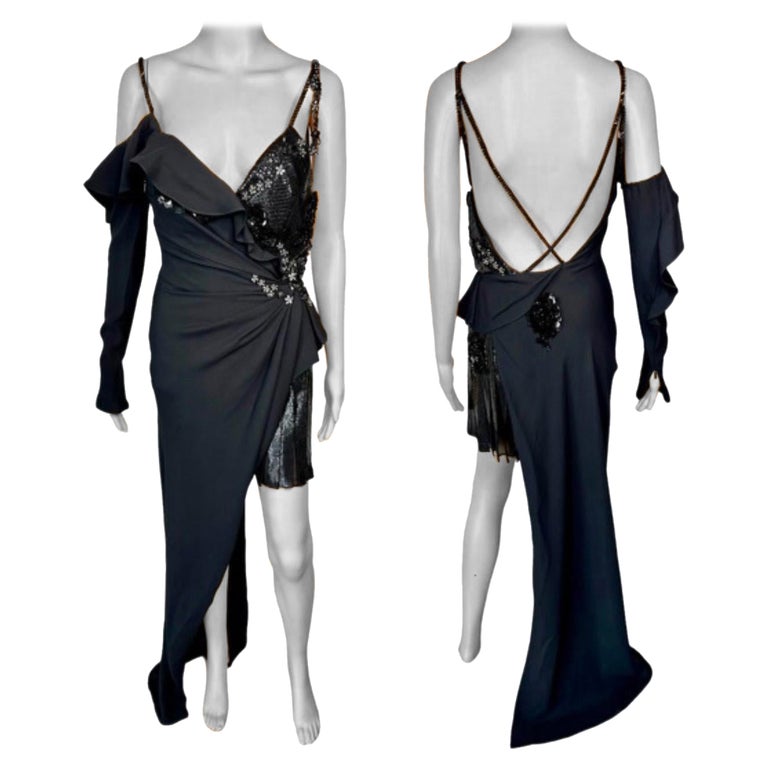 Versace F/W 2017 Runway Chainmail Crystal Asymmetric Black Evening ...