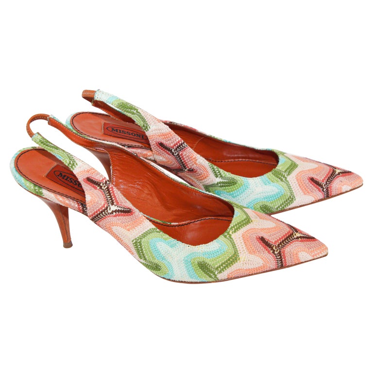 Missoni Slingback Heel Pump Multi Colored Knit Italy Size 9 For Sale at ...