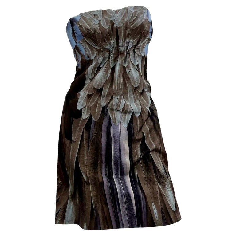 Vintage Runway 2005 Prada Feather Print Silk Taffeta Dress Italian 42 ...