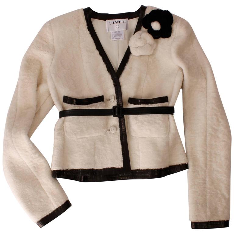 Chanel leather jacket - black and white Runway at 1stDibs