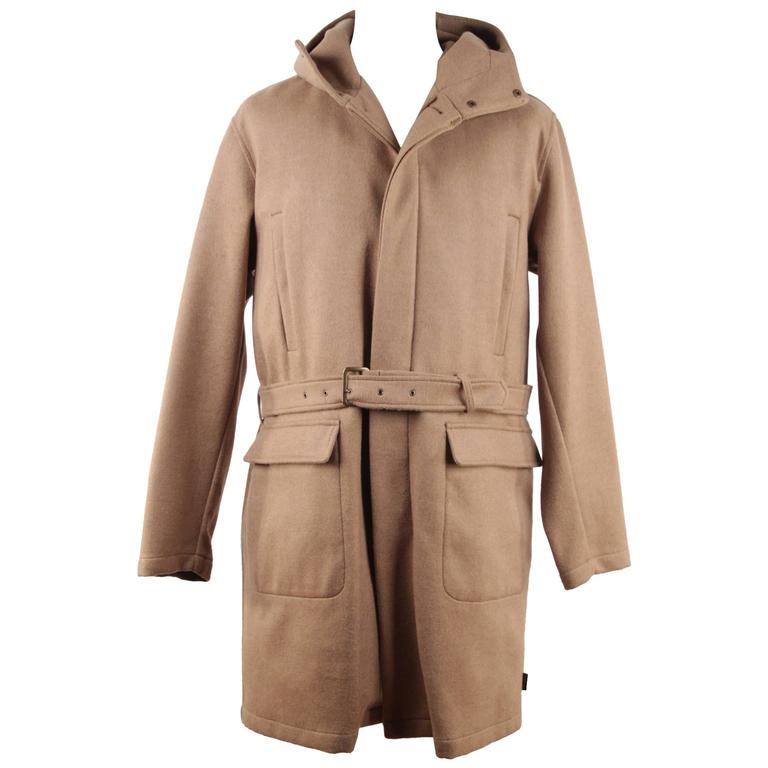 MONCLER Tan Wool Blend MID LENGHT JACKET Coat HOODED Removable Padding ...