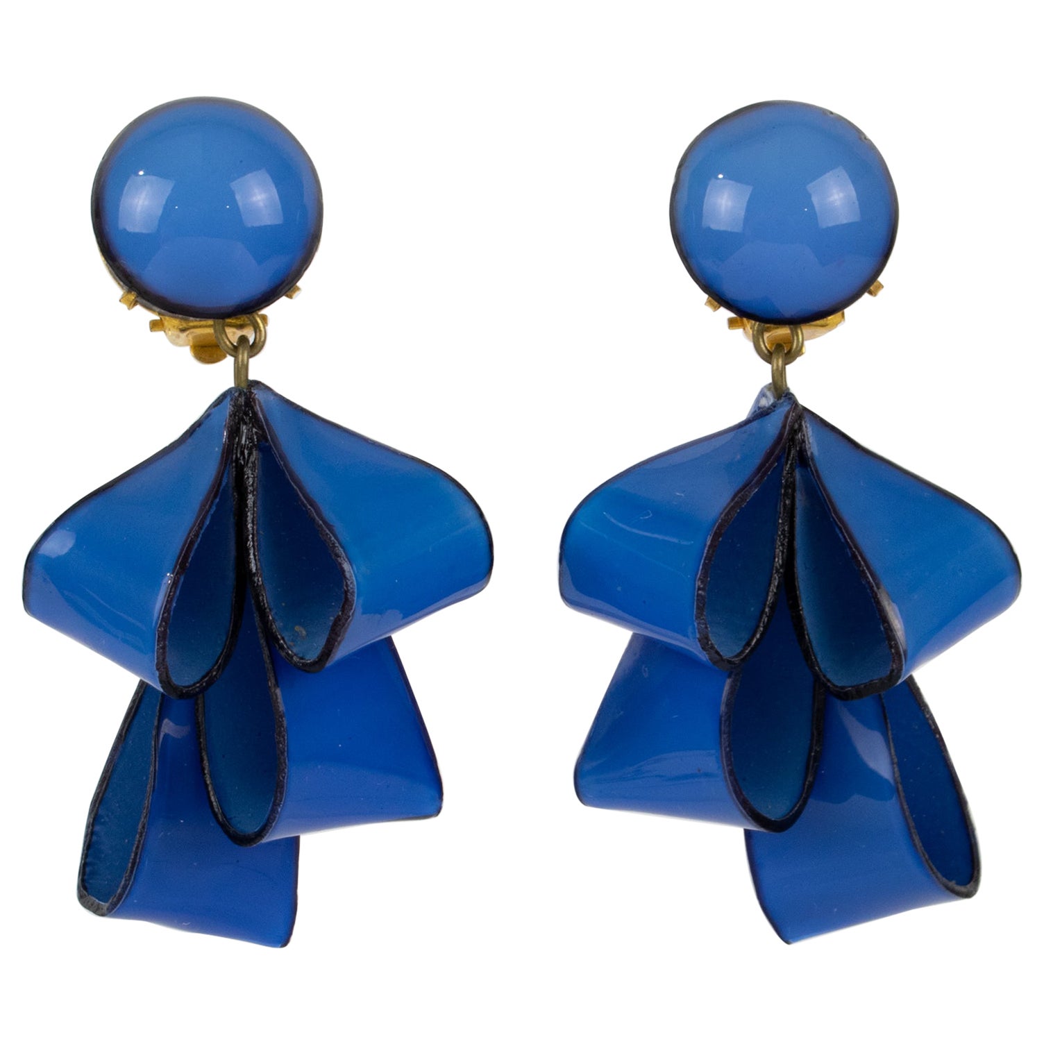 Cilea Paris Dangle Resin Clip Earrings Cobalt Blue Ribbons For Sale at ...