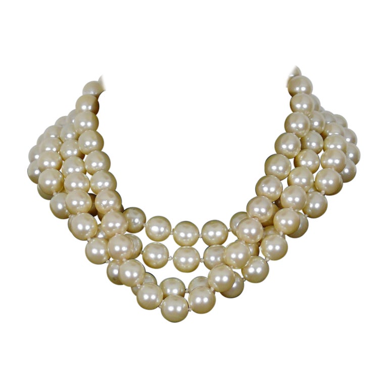 CELINE Vintage Multi Strand Pearl Necklace For Sale at 1stDibs