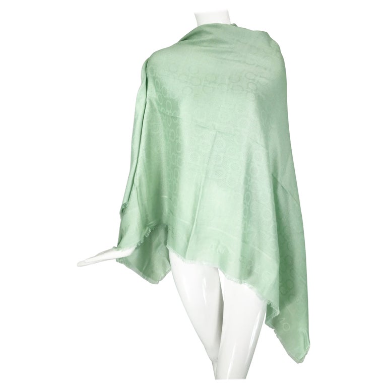 Salvatore Ferragamo Mint Green Silk and Wool Jacquard Shawl With Self ...