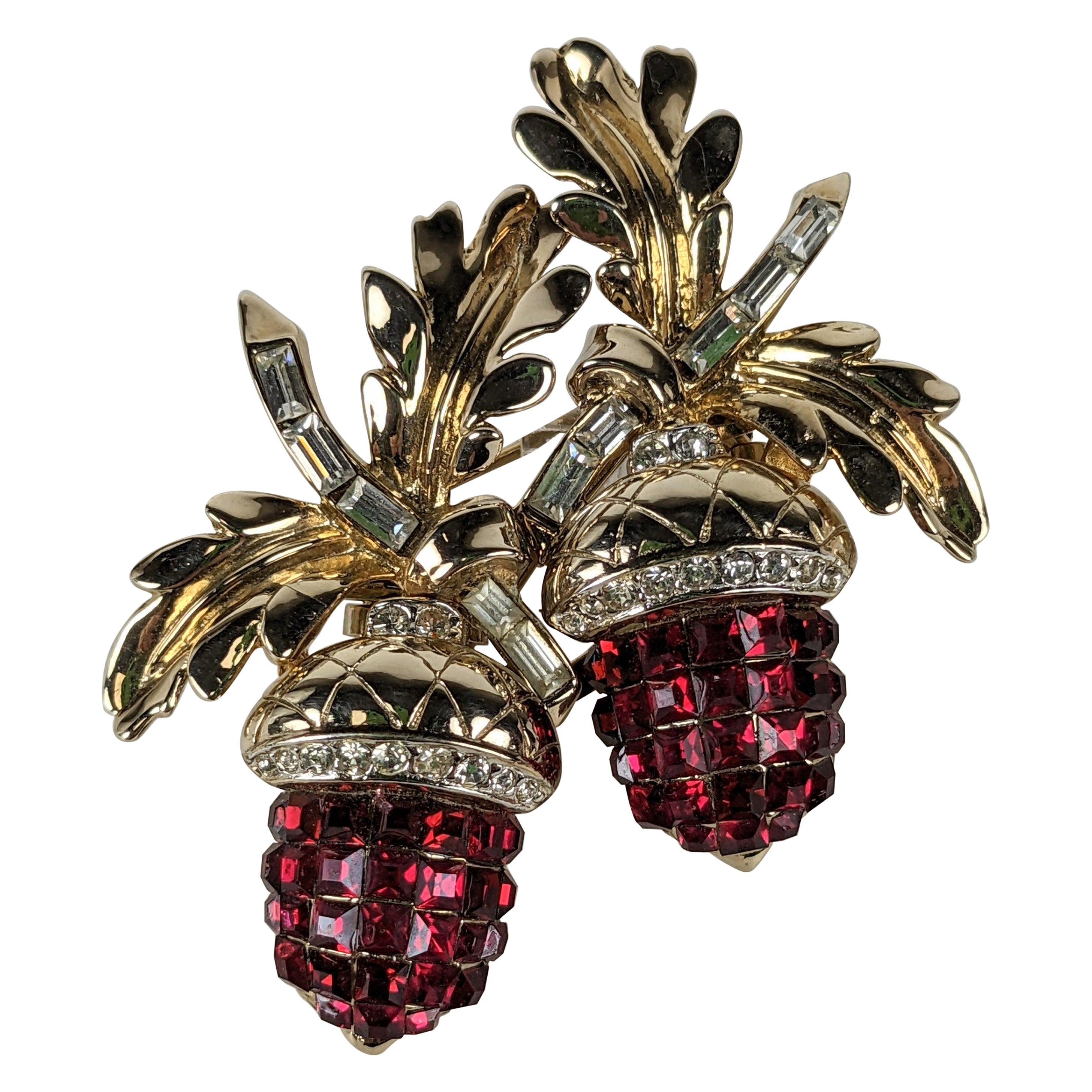 Rare Coro Invisibly Set Ruby Acorn Duette Clip Brooch at 1stDibs | coro ...