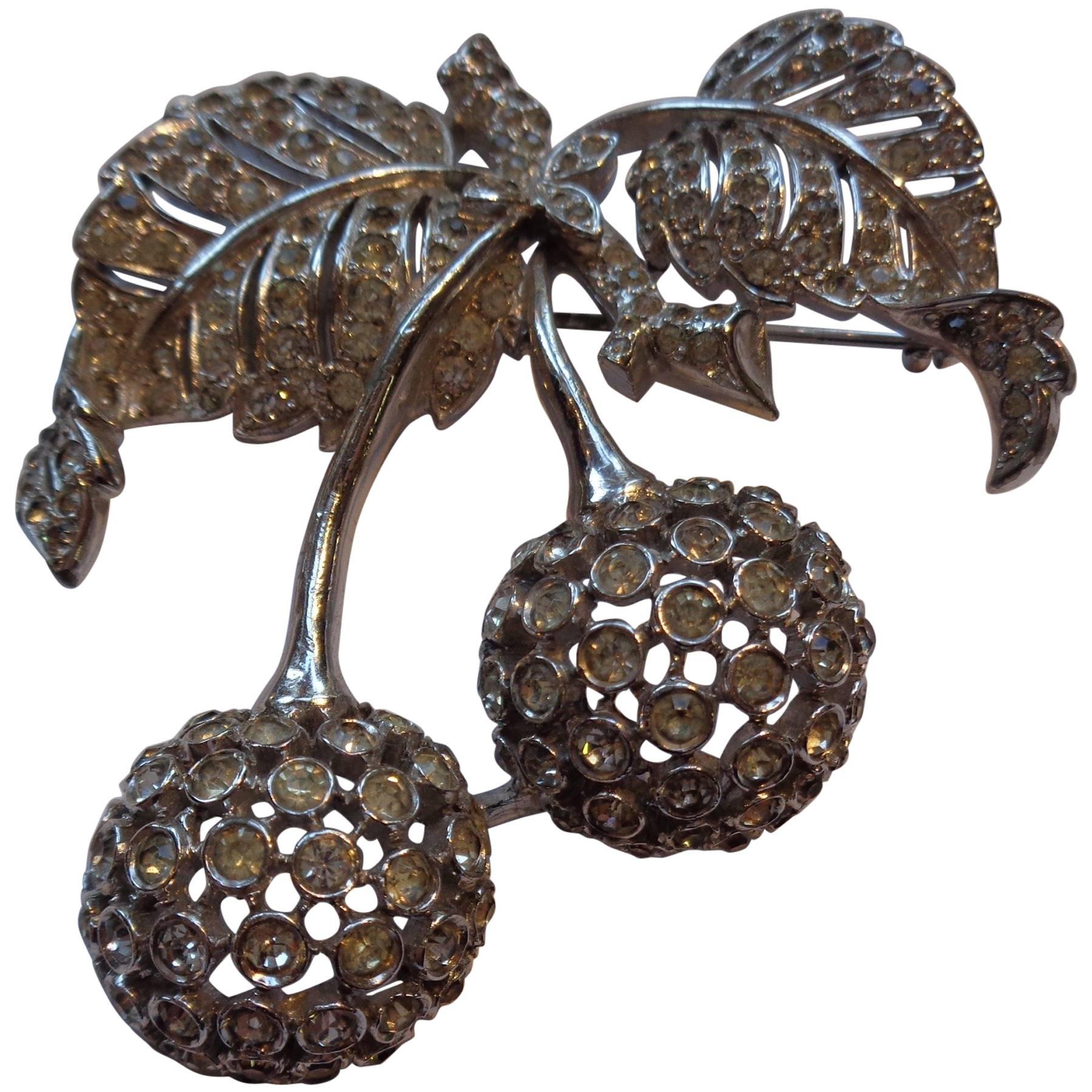 30s Art Deco Rhinestone Cherry Brooch at 1stDibs