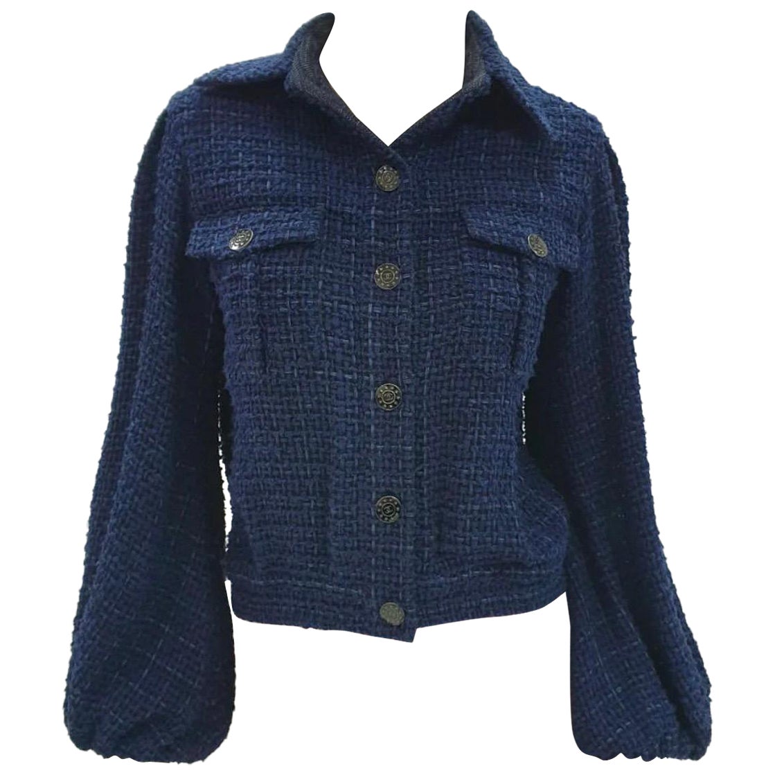 Chanel 2010 Navy Tweed Bomber Jacket at 1stDibs