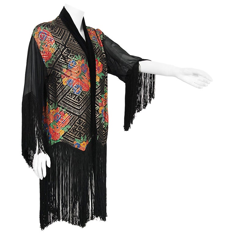 Vintage 1920's French Colorful Floral Silk Lamé Flapper Fringe Art Deco ...