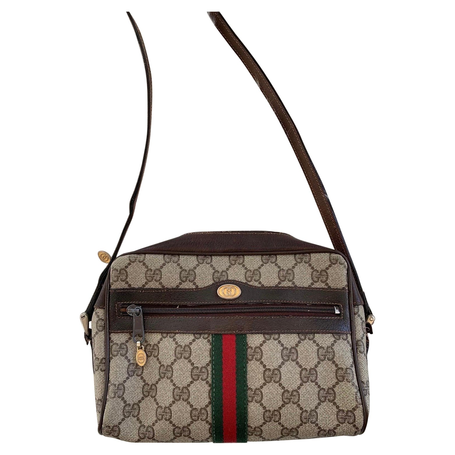 Vintage GUCCI GG Monogram Brown Supreme Sherry Line Leather Ophidia Vintage GUCCI GG Monogram Brown Supreme Sherry Line Leather Ophidia