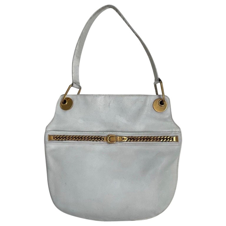 Vintage 80s Gucci GG White Shoulder Bag Crossbody with Gold Belt Chain ...