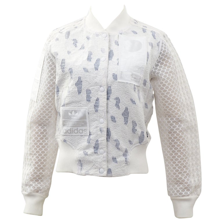 Adidas white light blue bomber jacket For Sale at 1stDibs