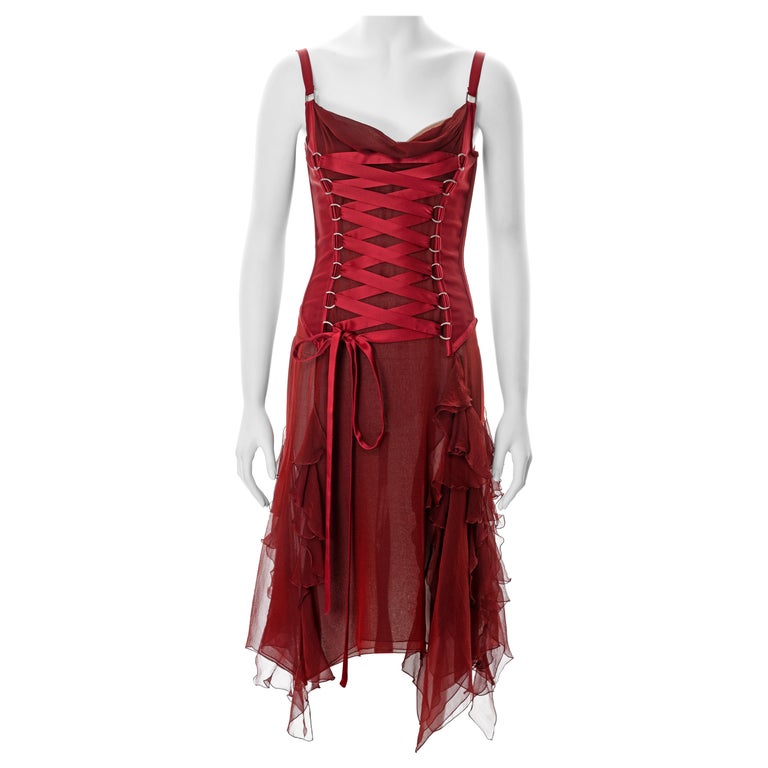Versace red silk corset dress, fw 2003 at 1stDibs