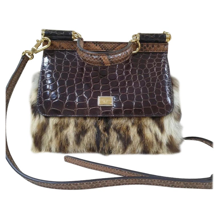 Dolce and Gabbana Fur Crocodile Python Sicily Bag For Sale at 1stDibs